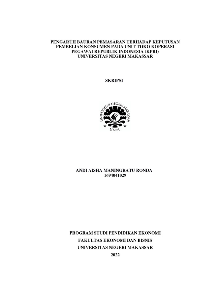 Peengaruh Bauran Pemasaran Terhadap Keputusan Pembelian Konsumen Pada Kpri Unm | PDF