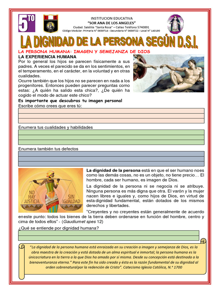 Ficha 23 Dignidad Persona 5to Año | PDF | Amor | Cristo (título)