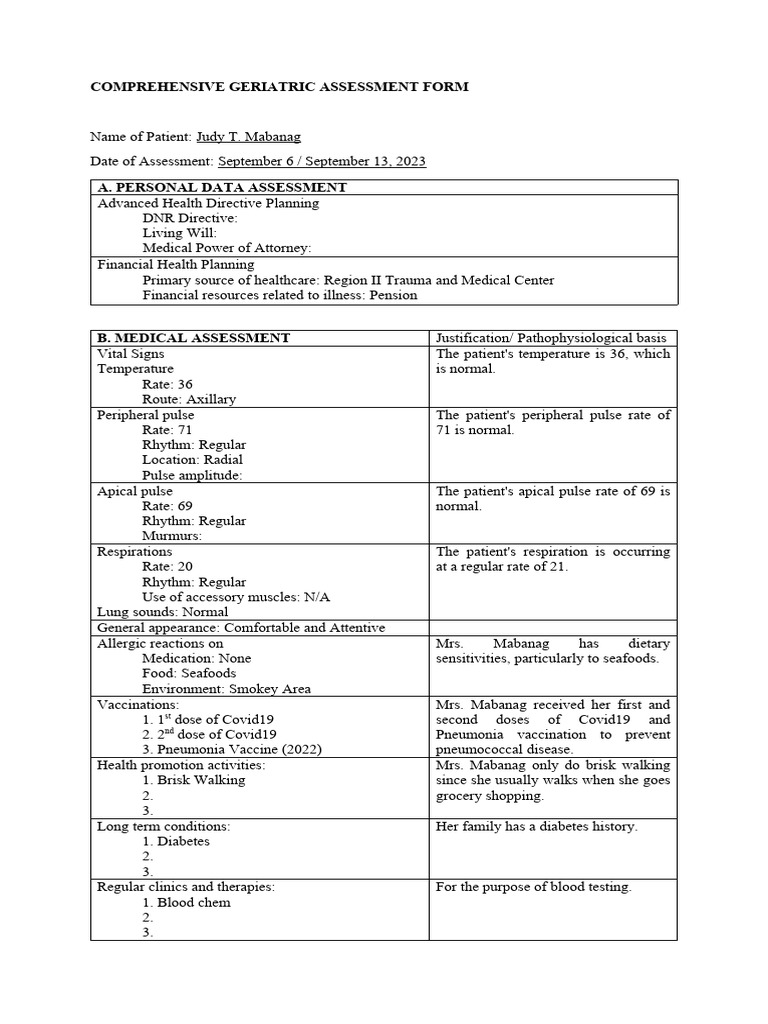 Comprehensive Geriatric Assessment | PDF