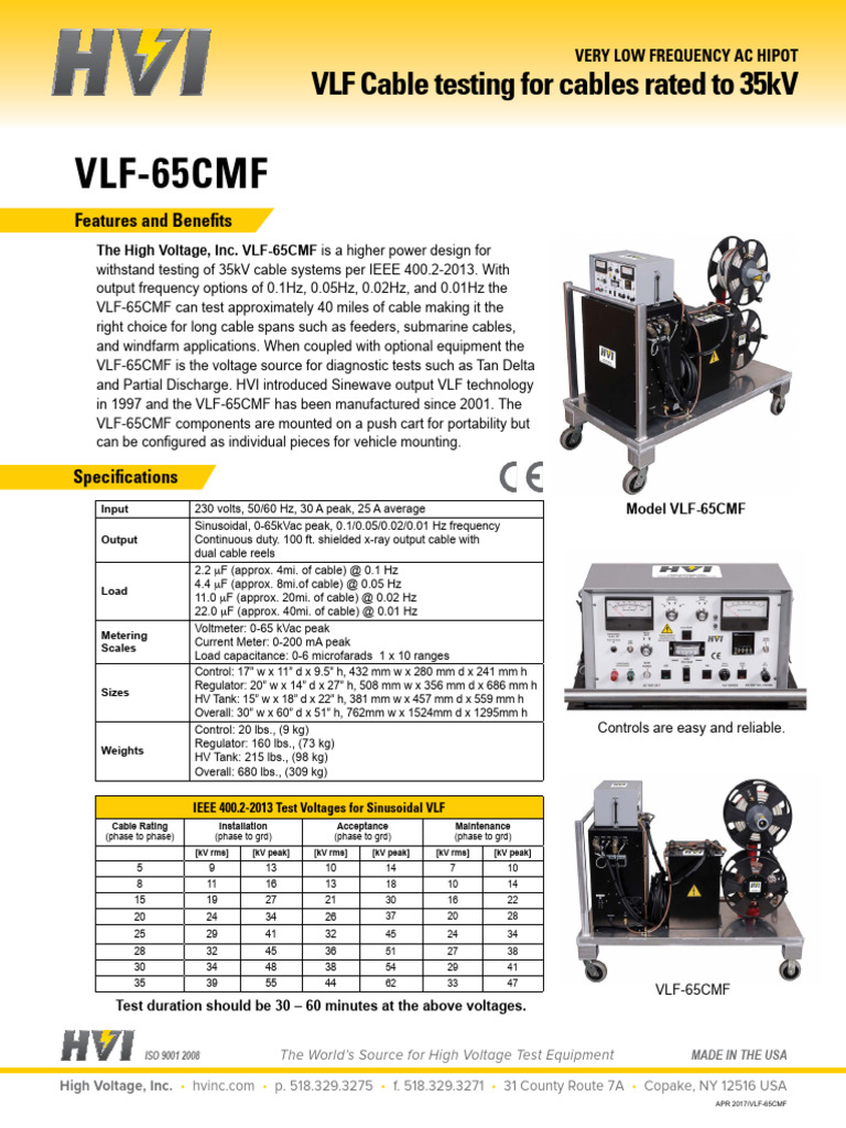 VLF-65CMF-65kV-Very-Low-Frequency-High-Voltage-Cable-Test-Set | PDF