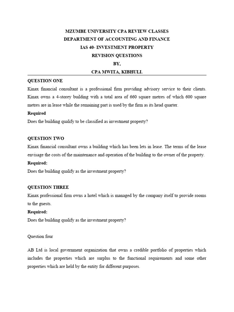 Ias 40 Questions | PDF | Fair Value | Cost