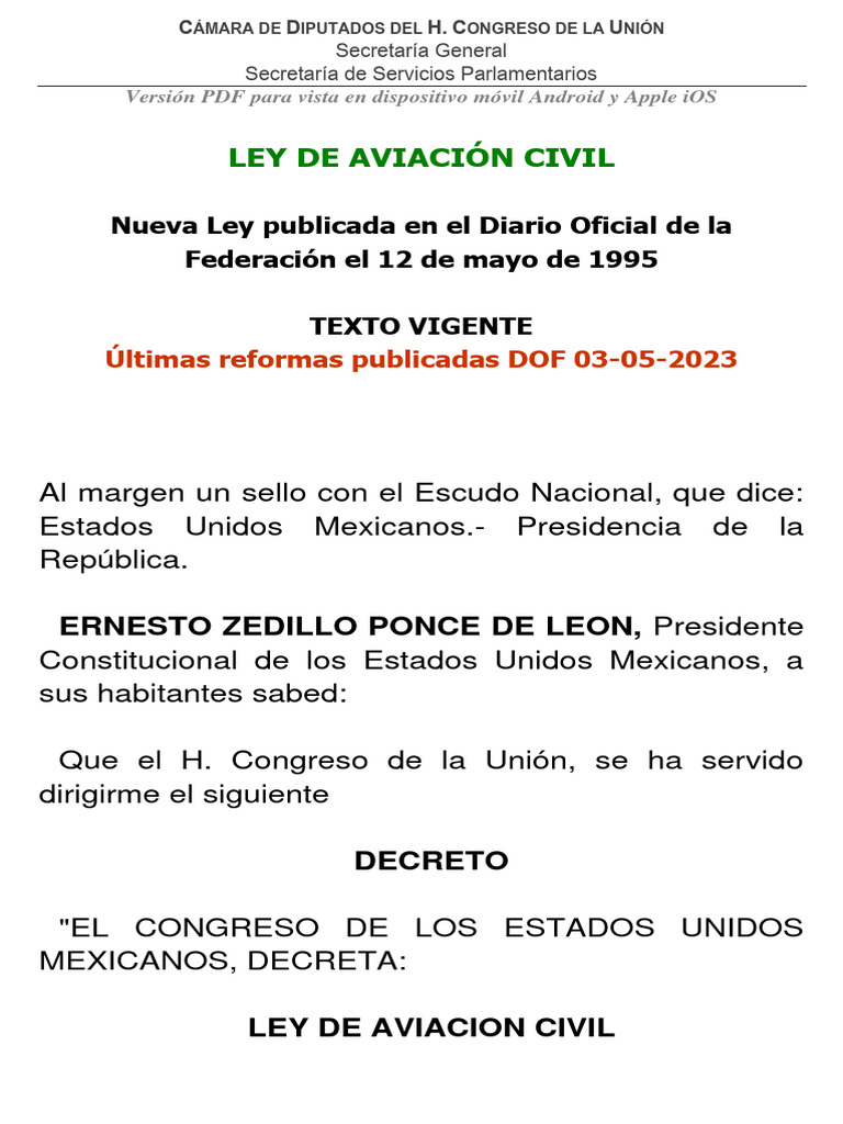 Ley de Aviacion Civil | PDF | Aeropuerto | Aeronave