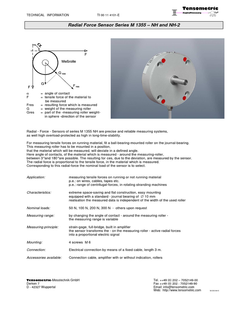 Radial Force Sensor Series M 1355 - NH and NH-2: Technical Information TI 00 11 4101-E | PDF