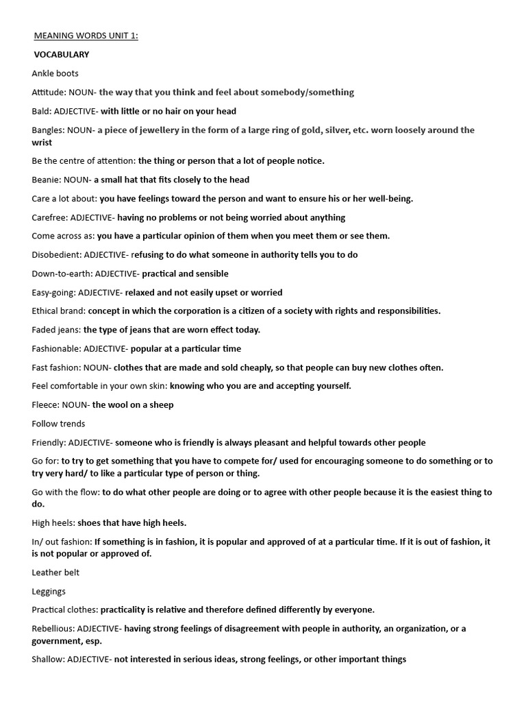 Copia de MEANING WORDS | PDF | Adjective | Sports