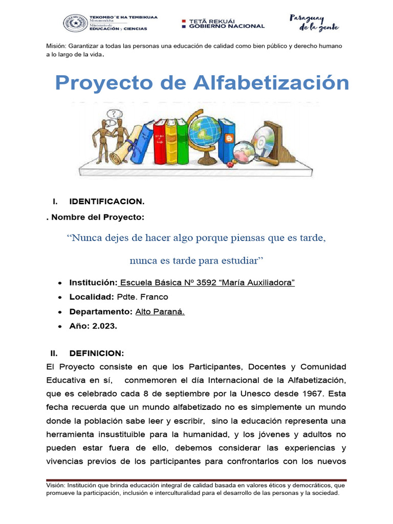 Proyecto de ALFABETIZACION - EPJA | PDF | Literatura | Inclusión ...