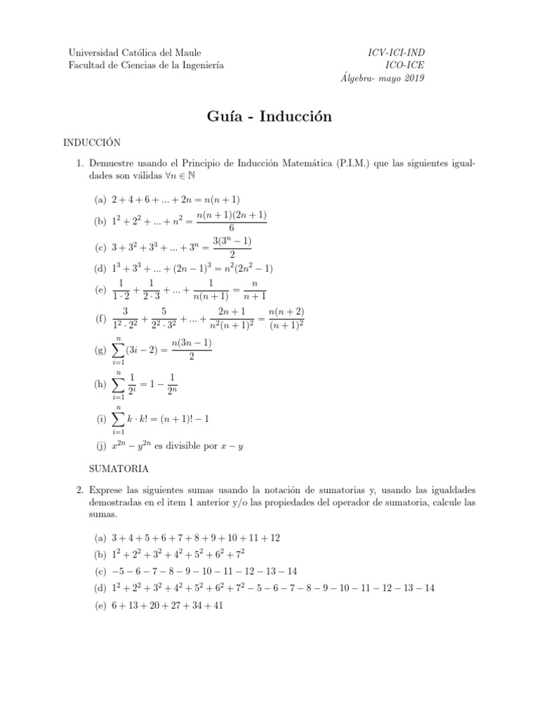 Guía 6 - Inducción | PDF | Matemáticas