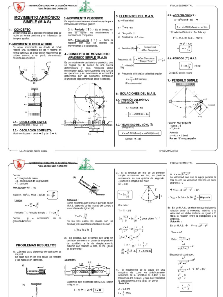 Movimiento Armónico Simple (M.A.S) | PDF | Oscilación | Mecánica