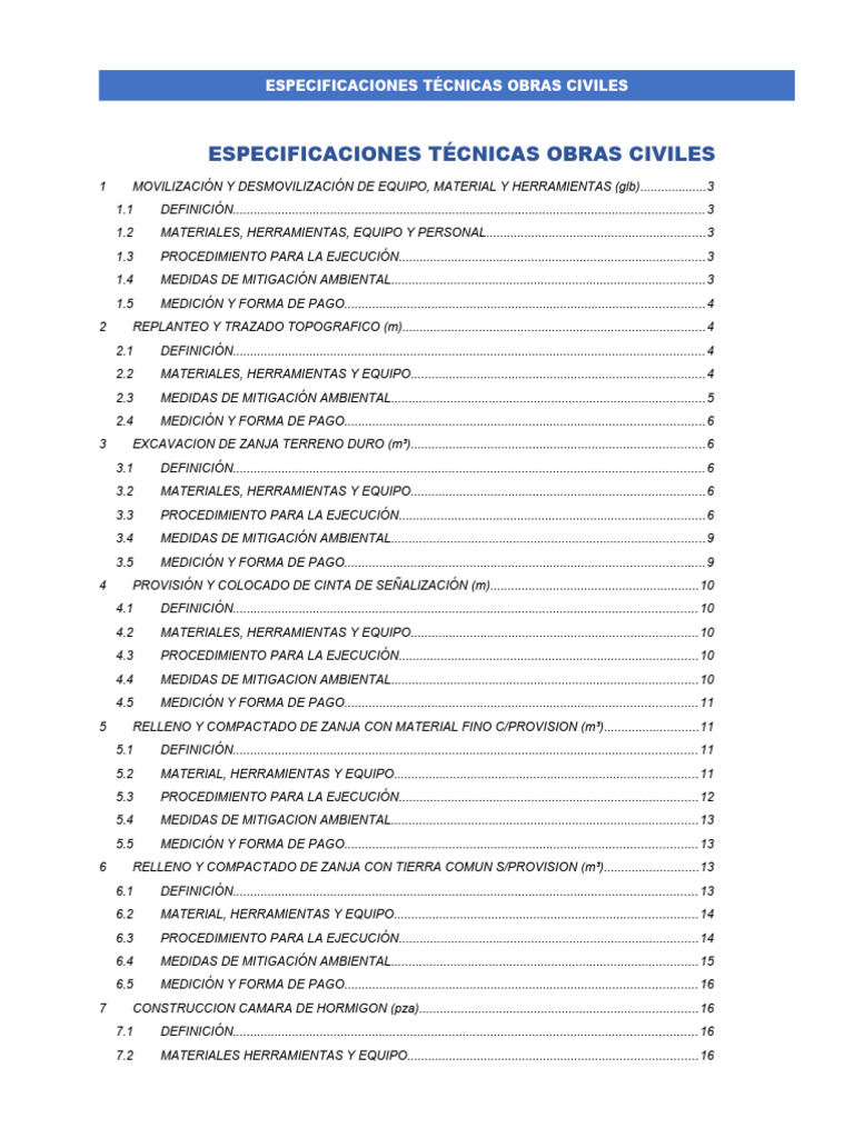 Especificaciones Tecnicas Obras Civiles | Descargar gratis PDF | Topografía | Alcantarillado