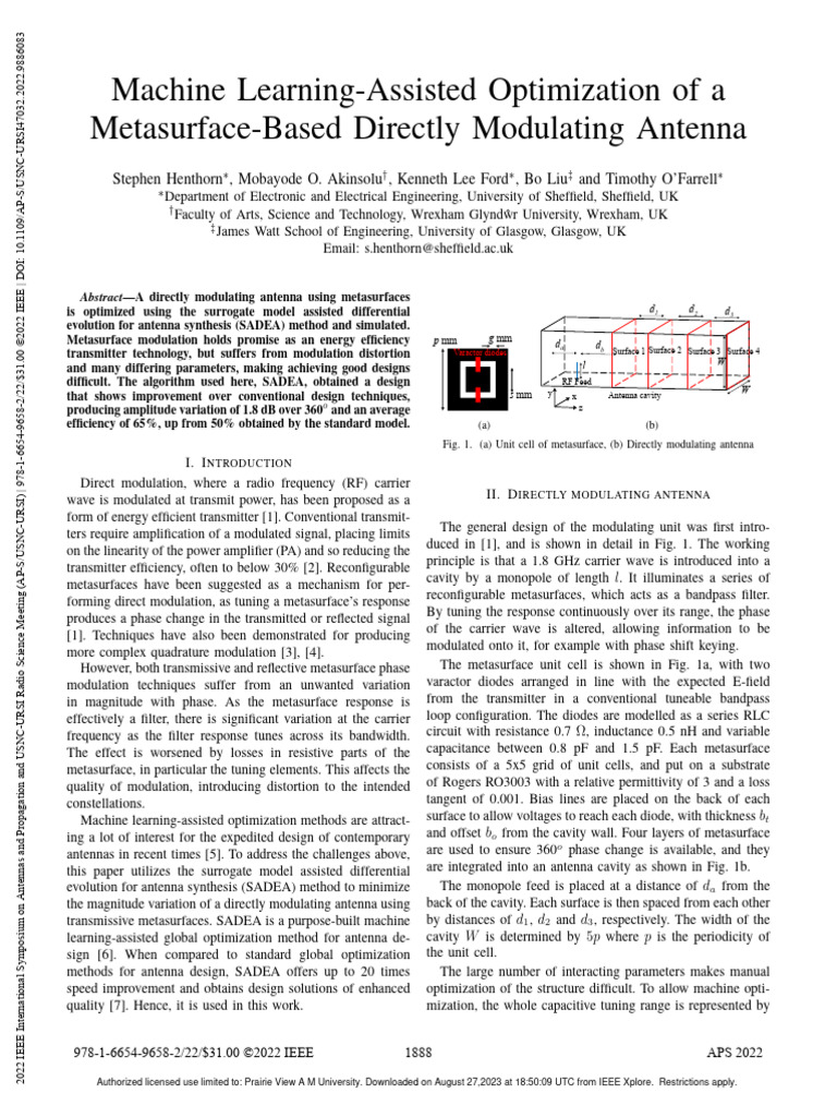 Machine Learning-Assisted Optimization of A Metasurface-Based Directly ... Machine Learning-Assisted Optimization of A Metasurface-Based Directly ...