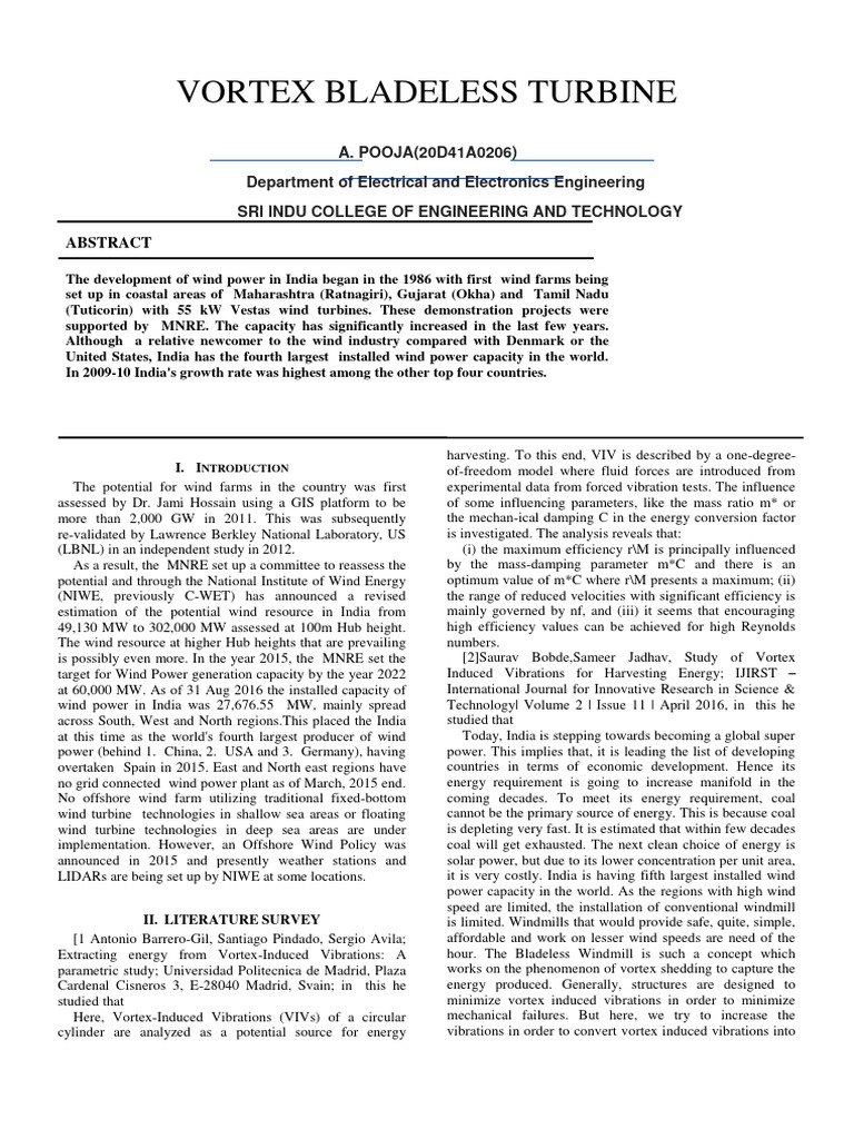 Vortex Bladeless Turbine | PDF | Piezoelectricity | Vortices