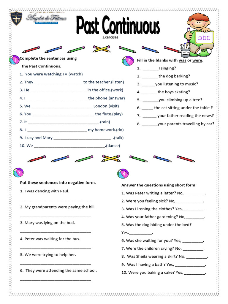 Exercise Past Continuous 6th Grade | PDF