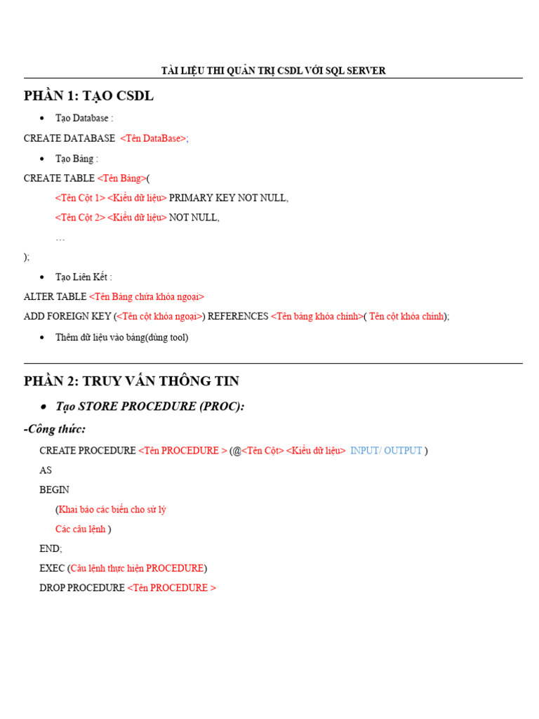 TÀI LIỆU THI QUẢN TRỊ CSDL VỚI SQL SERVER | PDF