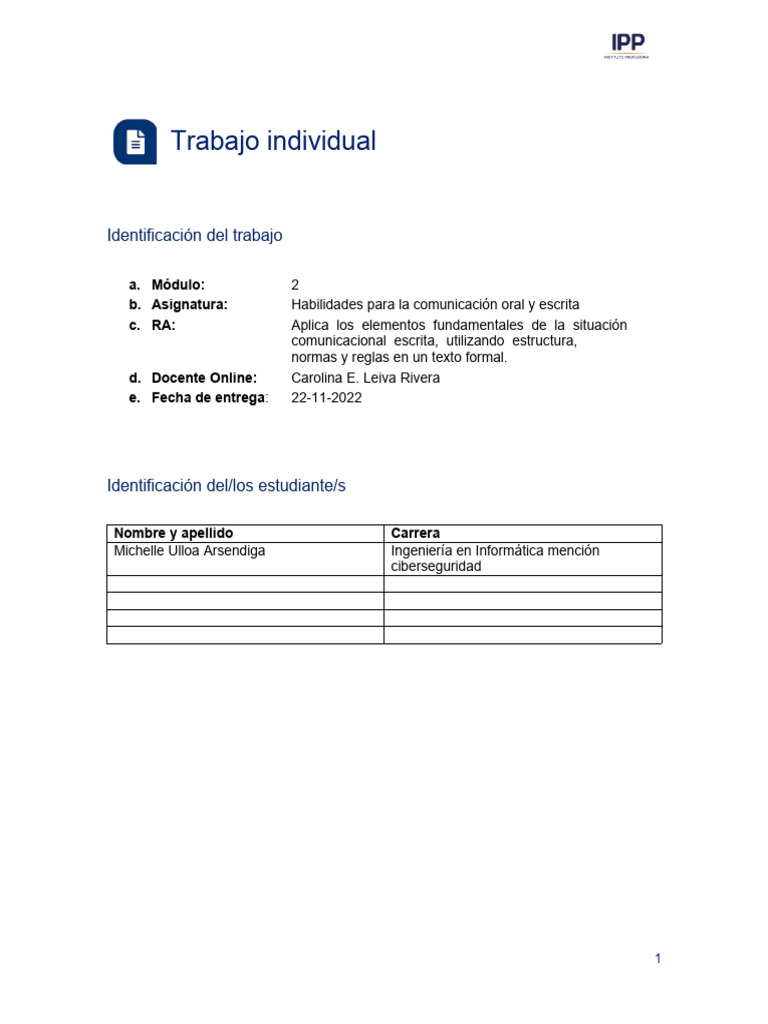 Michelle Ulloa TI M2 HabilidadesParalaComunicaciónOralyEscrita. | PDF
