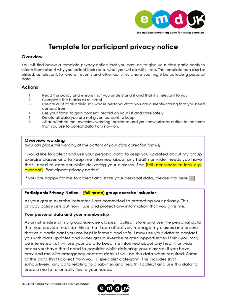 Template-For-Participant-Privacy-Notice Classes | PDF | Privacy ...