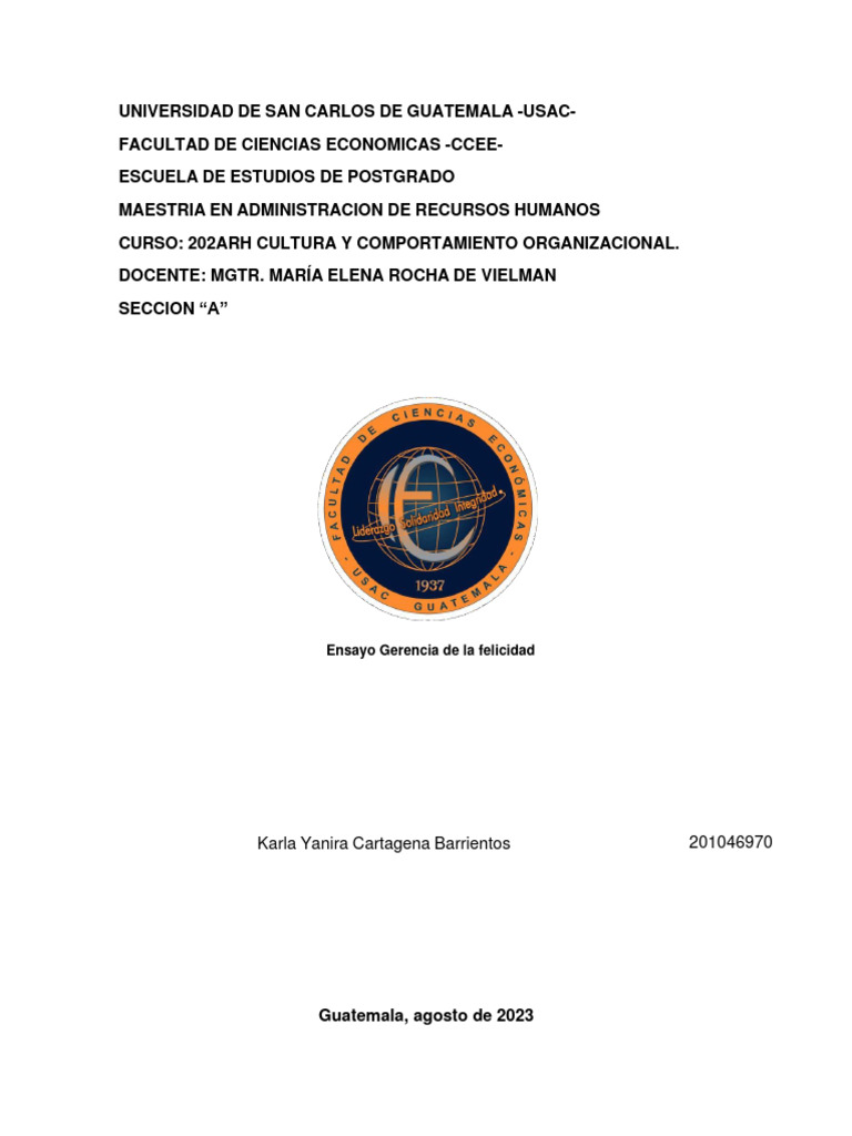 Ensayo Gerencia de La Felicidad | PDF | Felicidad | Liderazgo