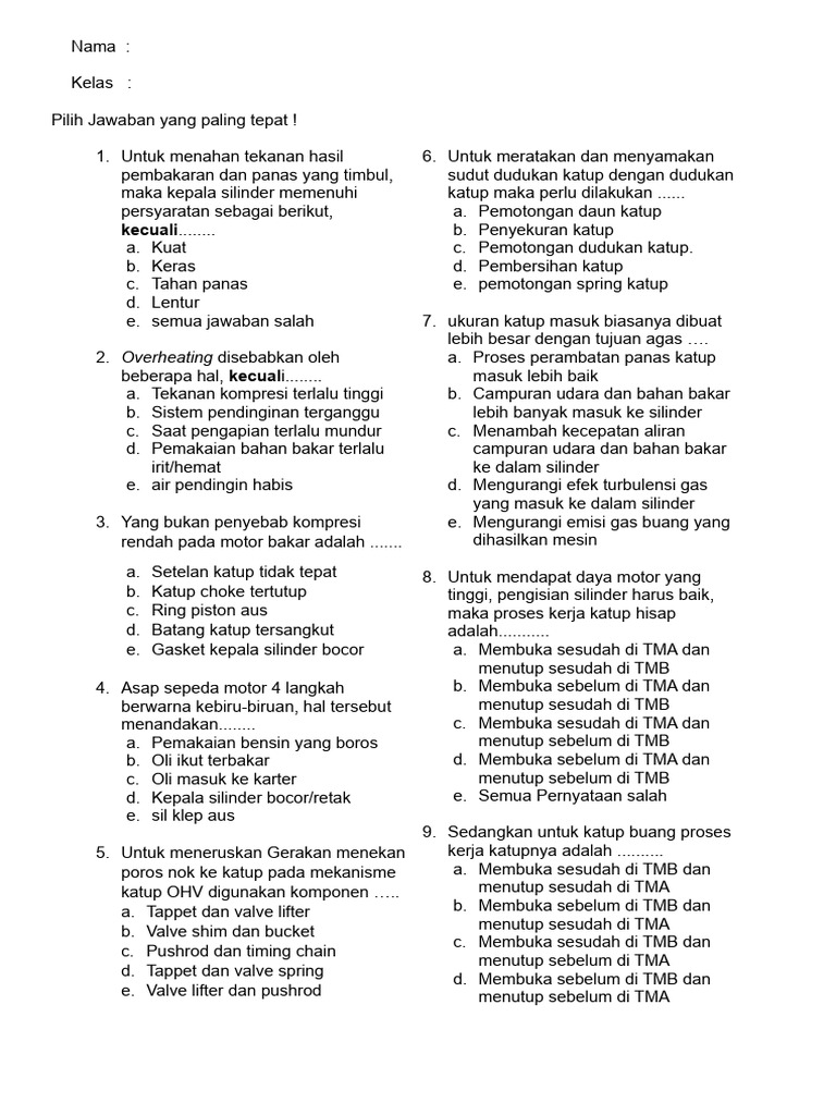 Soal Latihan MP Kelas XI TKR 2 | PDF | Sains & Matematika