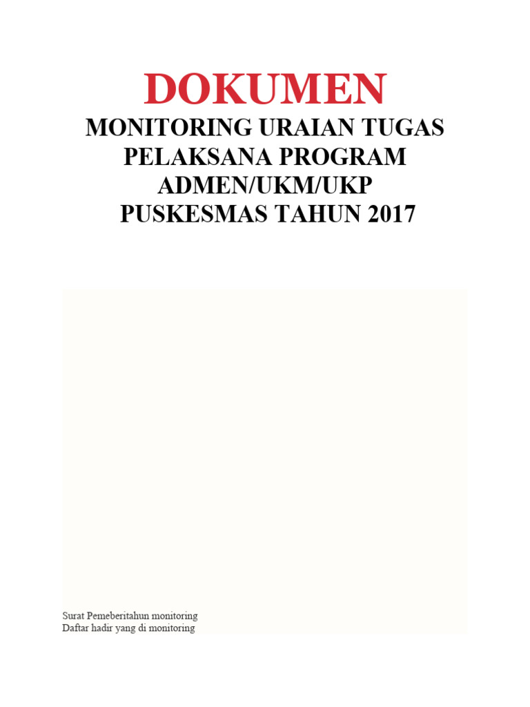 Dokumen MONITORING URAIAN TUGAS PELAKSANA PROGRAM UKM PUSKESMAS TAHUN 2018 | PDF