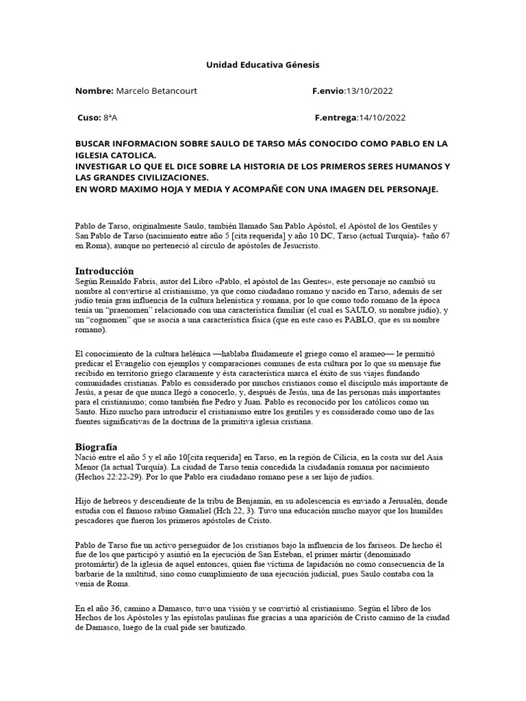 Tareas de Eess | PDF | Pablo el apóstol | Religiones abrahámicas