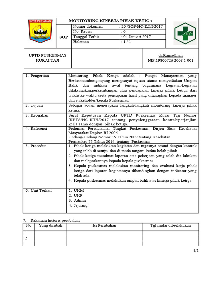 2.5.2.2 Sop Monitoring Kinerja Pihak Ketiga | PDF
