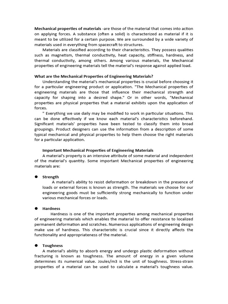 Key Mechanical Properties of Materials | PDF | Ductility | Fracture