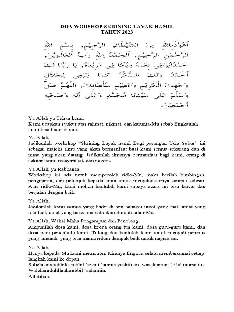 DOA WORKSHOP LAYAK HAMIL | PDF