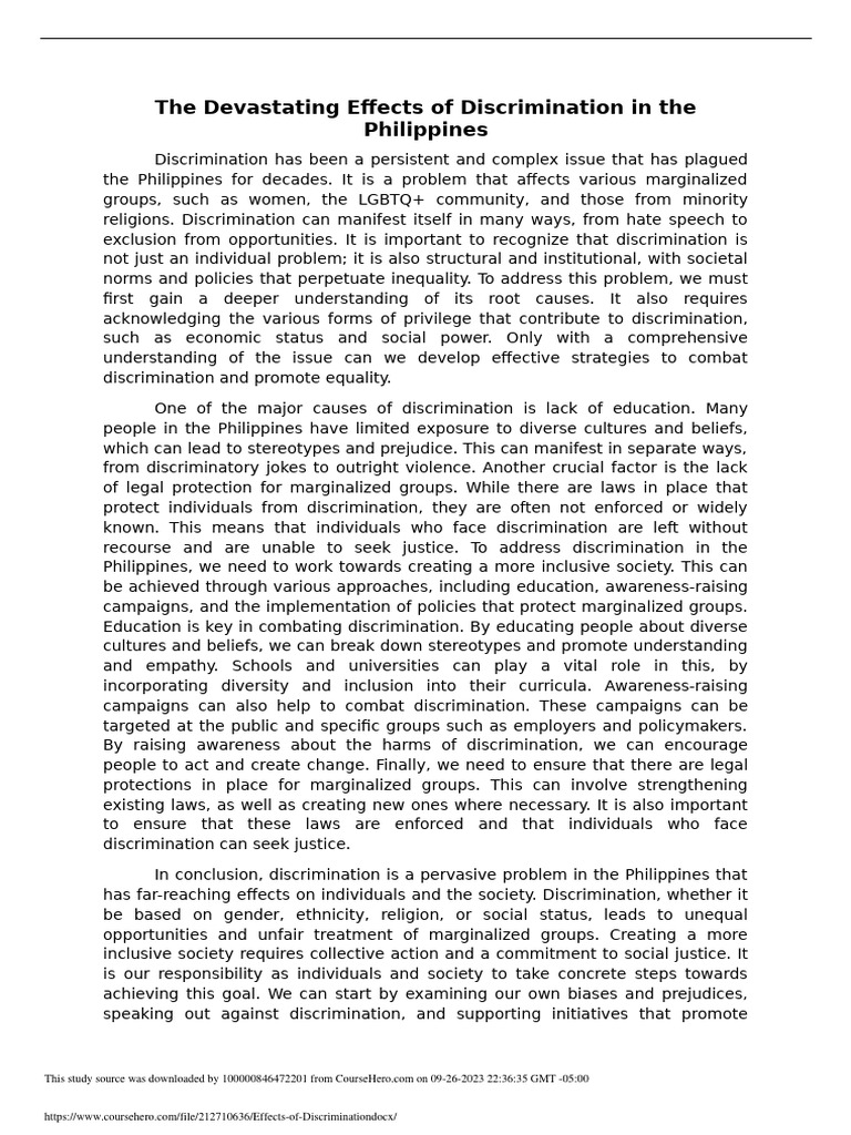 Effects of Discrimination | PDF | Discrimination | Social Exclusion