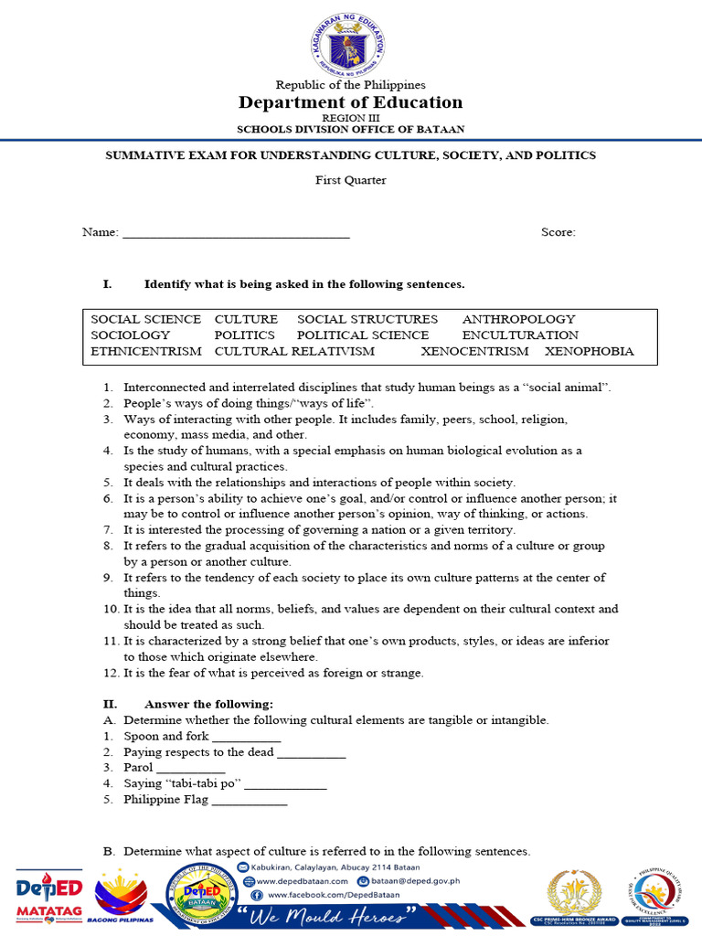 First - Ucsp Summative Exam | PDF