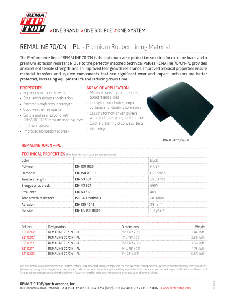 REMALINE 70/CN-PL: Premium Rubber Lining | PDF | Belt (Mechanical ...