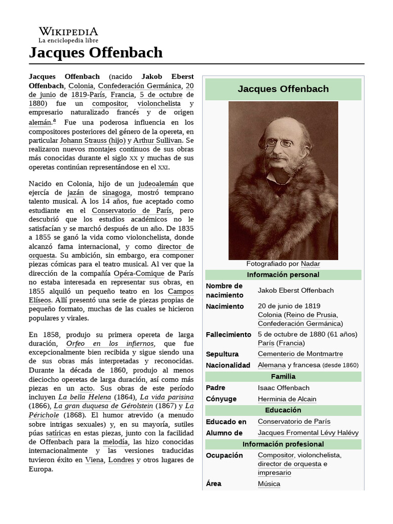 Jacques Offenbach: Maestro de la Opereta | PDF | Las artes escénicas ...