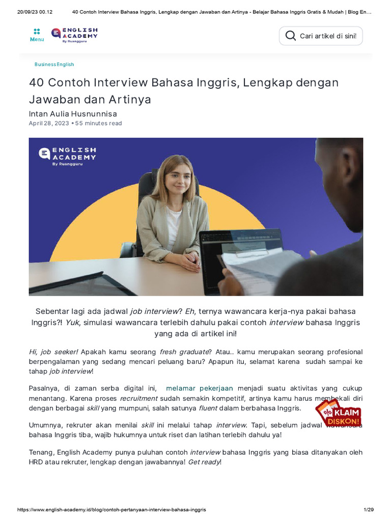 40 Contoh Interview Bahasa Inggris, Lengkap Dengan Jawaban Dan Artinya ...