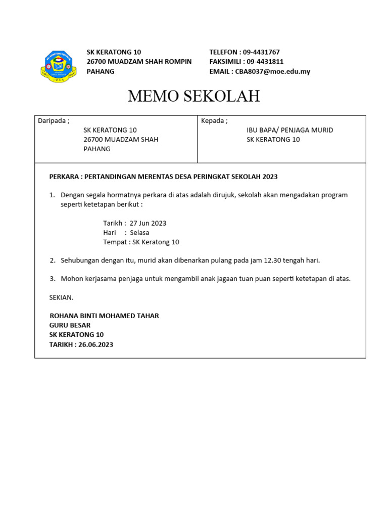 Memo Pulang Awal | PDF