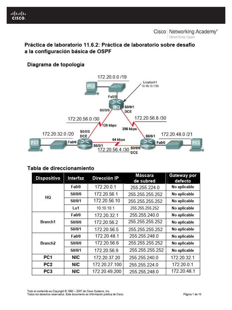 Práctica de Laboratorio 11.6.2-OSPF Grupo 3 | Descargar gratis PDF | Enrutador (Computación ...