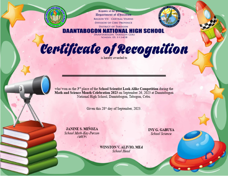 Certificate of Recognition - Math Science Month | PDF