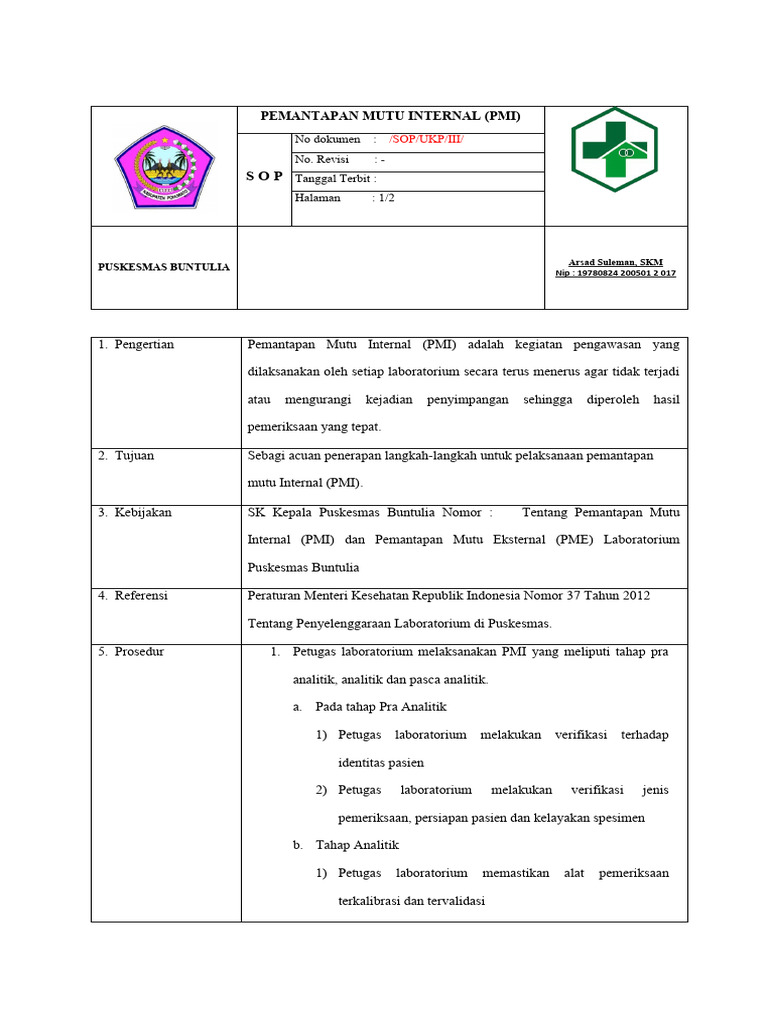Prosedur Pemantapan Mutu Internal Laboratorium | PDF