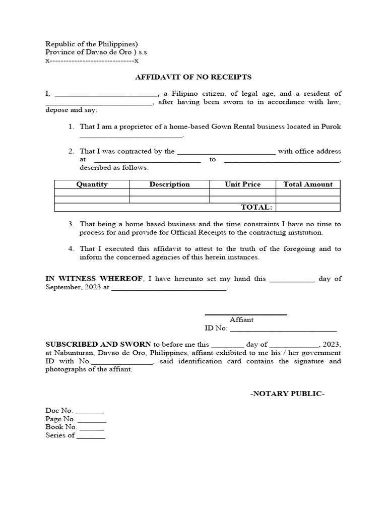 Affidavit of No Receipt Bir | PDF