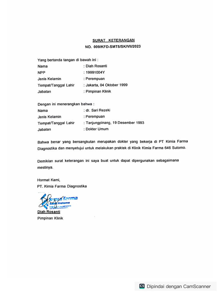 Surat Keterangan Kerja | PDF
