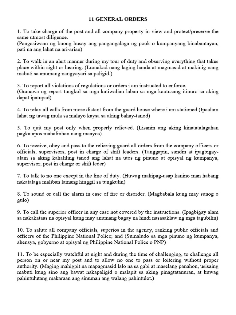 11 General Orders | PDF | Security Guard | Police