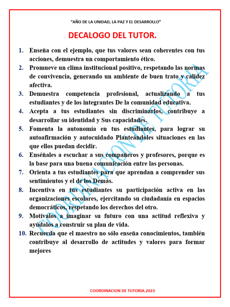 Decalogo Del Tutor o Tutora | PDF