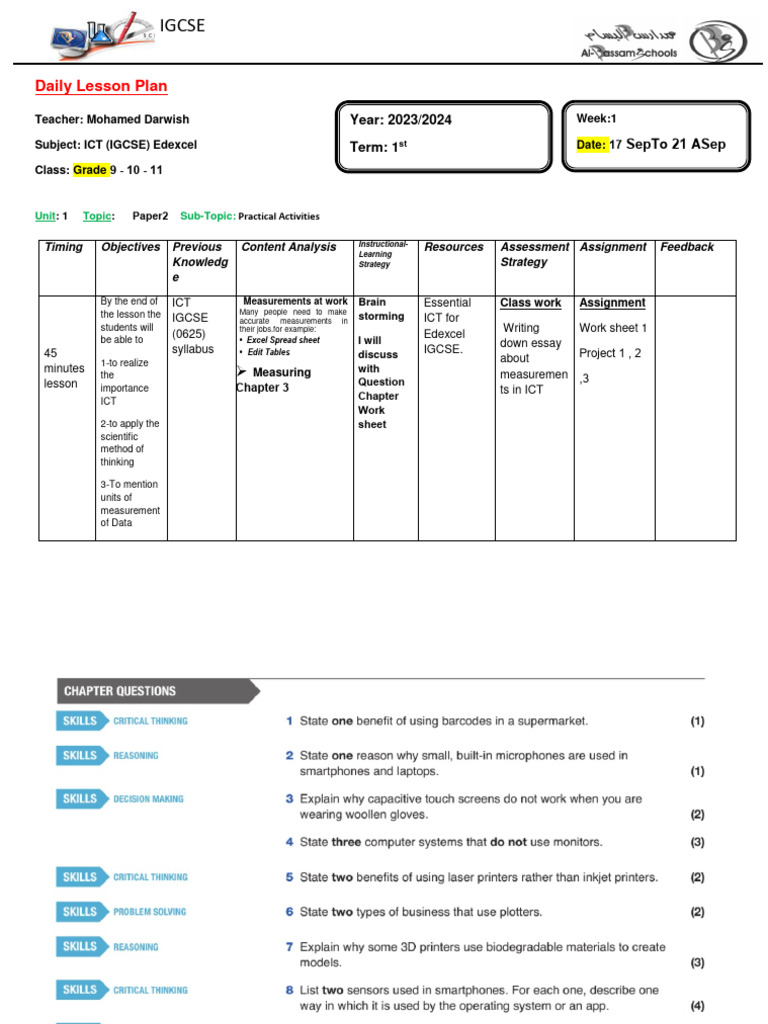 Lesson Plan 9,10,11. w5 | PDF