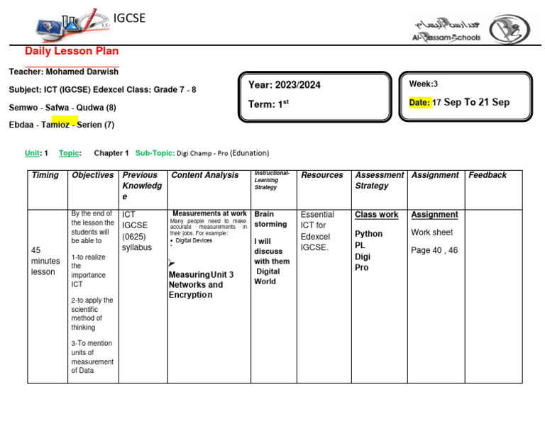 Lesson Plan - 7 - 8 Week 5 | PDF | Educational Technology | Lesson Plan