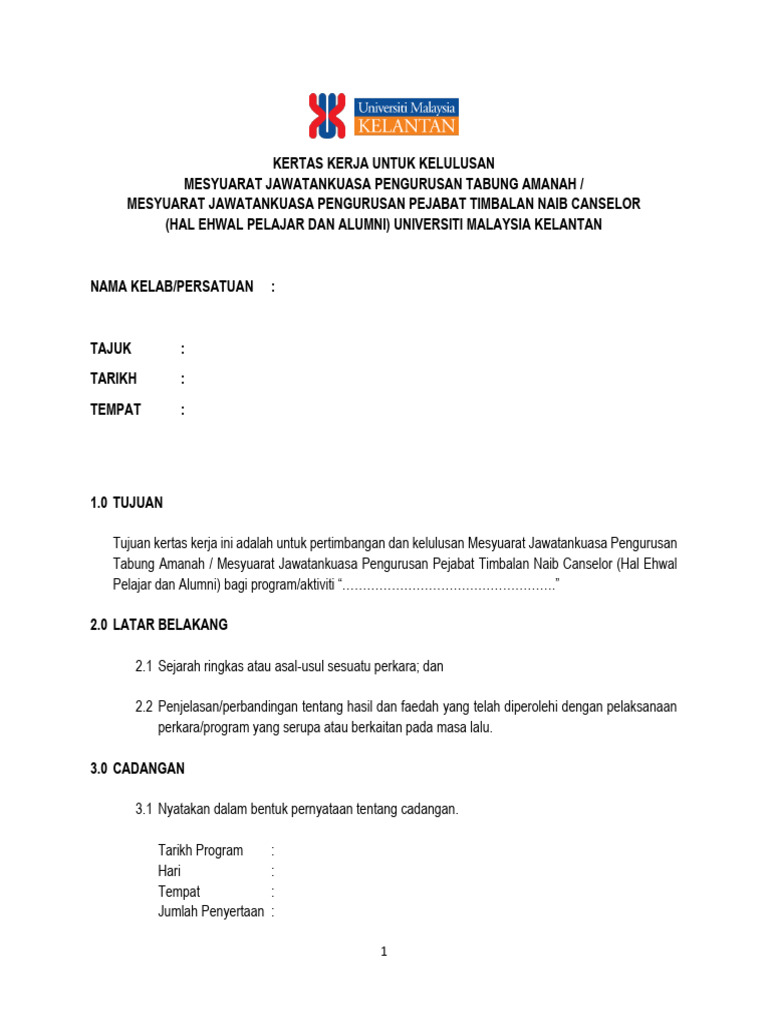 Template Format Kertas Kerja Kelab Umk | PDF
