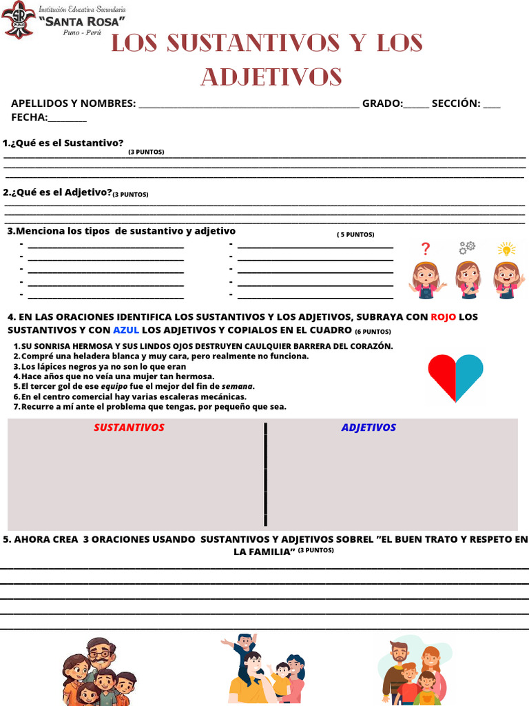 Ejercicios de Sustantivos y Adjetivos | PDF | Adjetivo