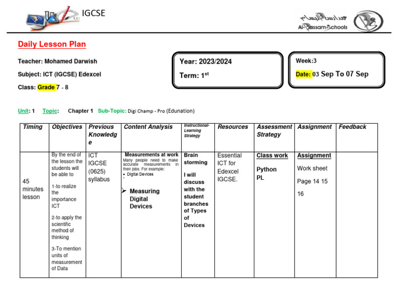 Lesson Plan - Week 3 | PDF | Computers