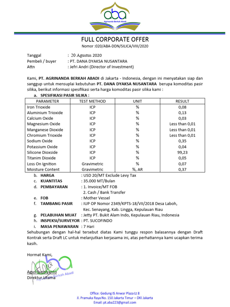 Fco Pasir Silika Pt Aba Pt Dana Dyaksa Nusantara Ii Pdf