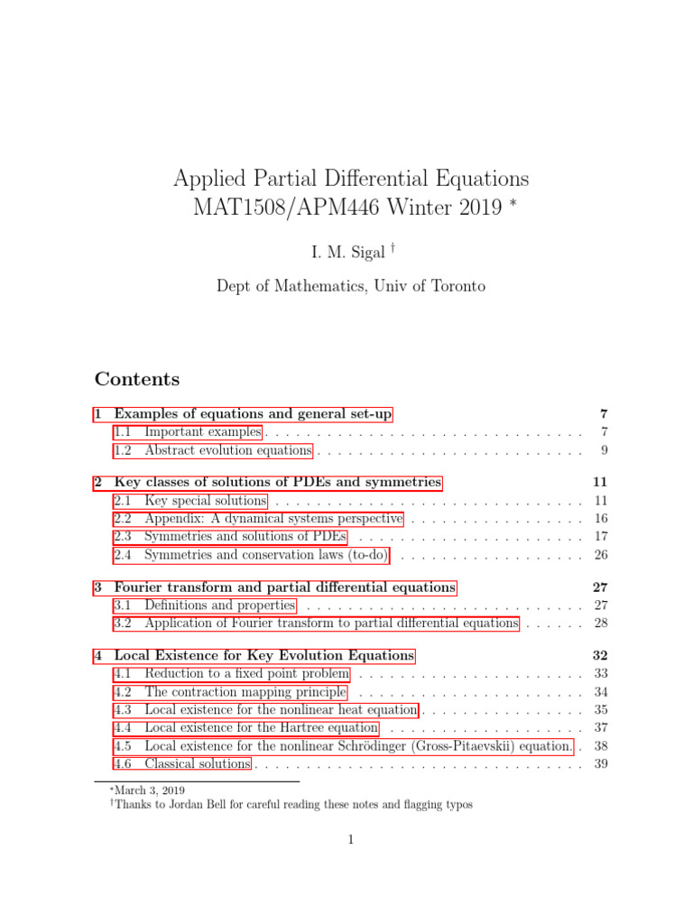 Applied Partial Differential Equations MAT1508_APM446 Winter 2019 | PDF