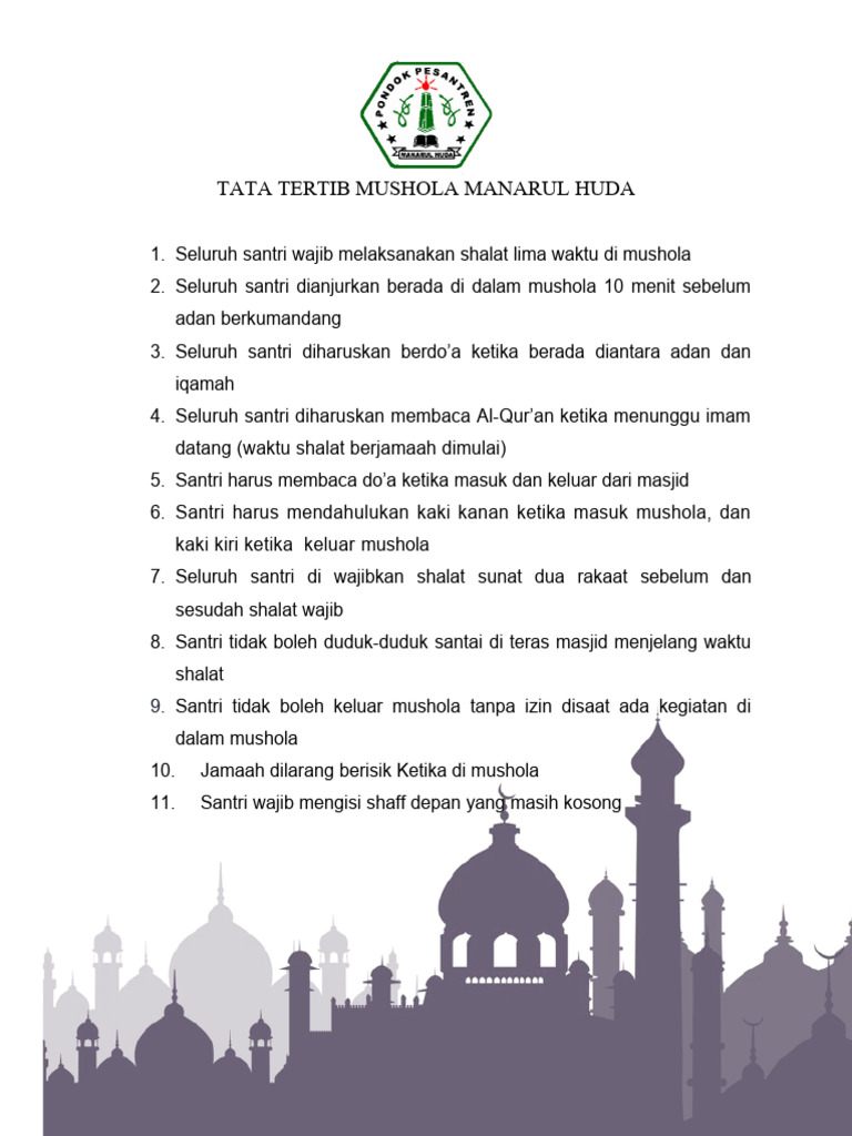 Tata Tertib Mushola Manarul Huda | PDF