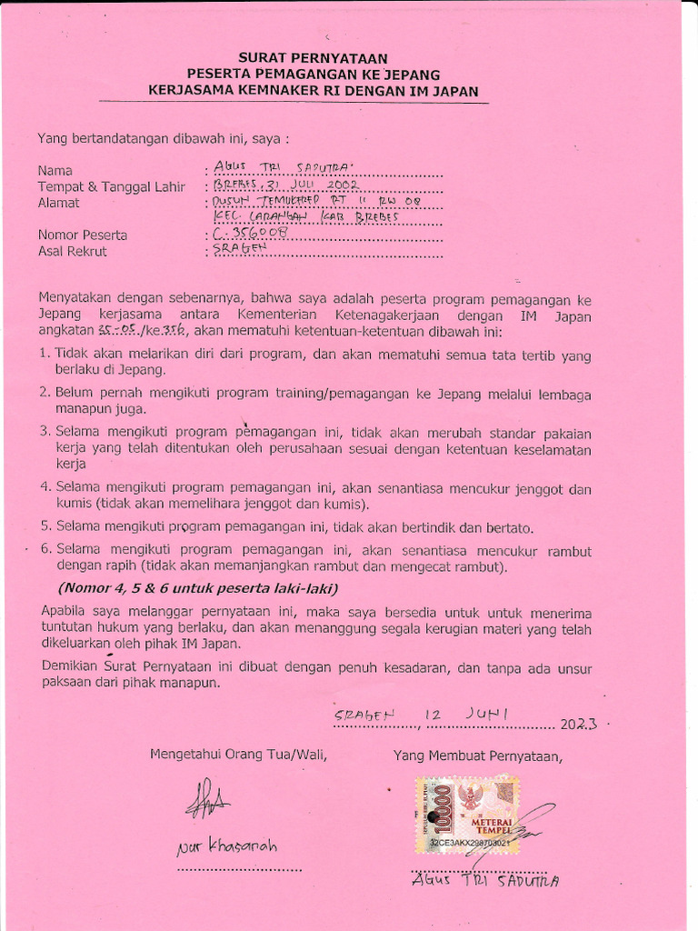 Pernyataan Siswa Pink Agus | PDF