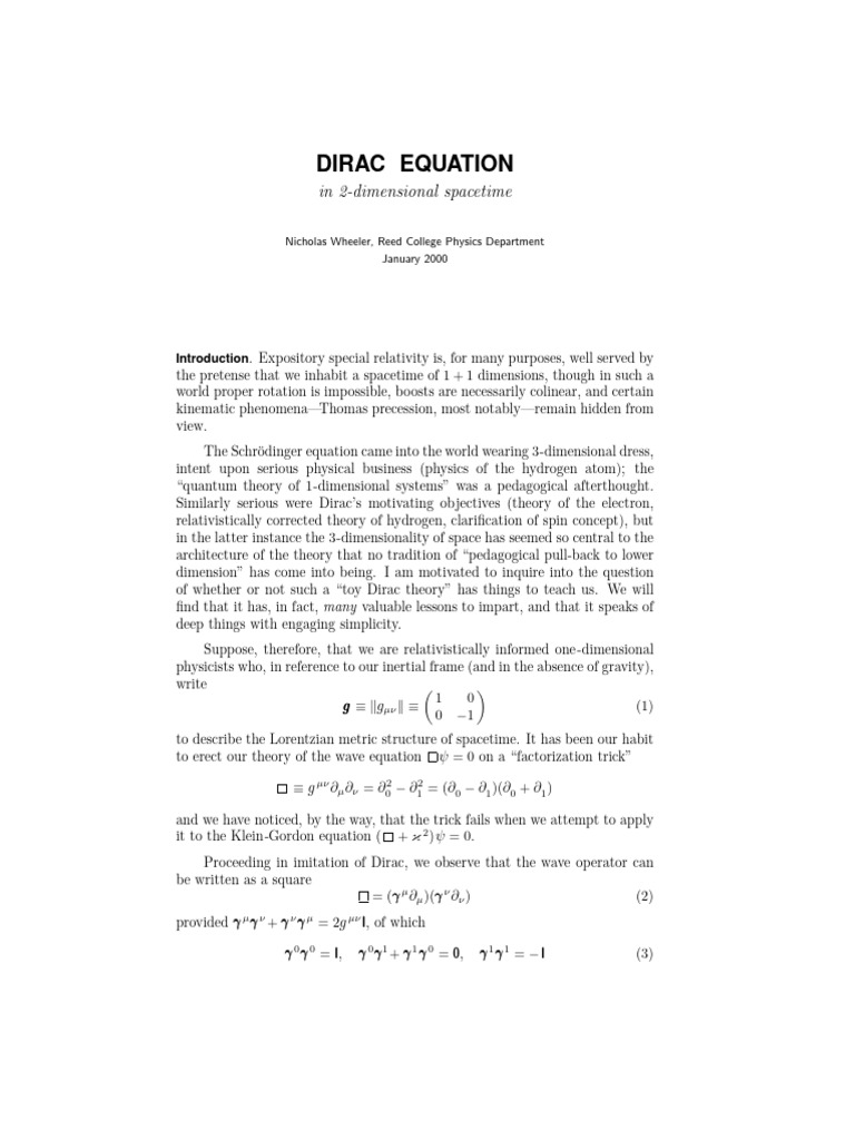A. 2D Dirac Equation | PDF | Special Relativity | Lagrangian Mechanics