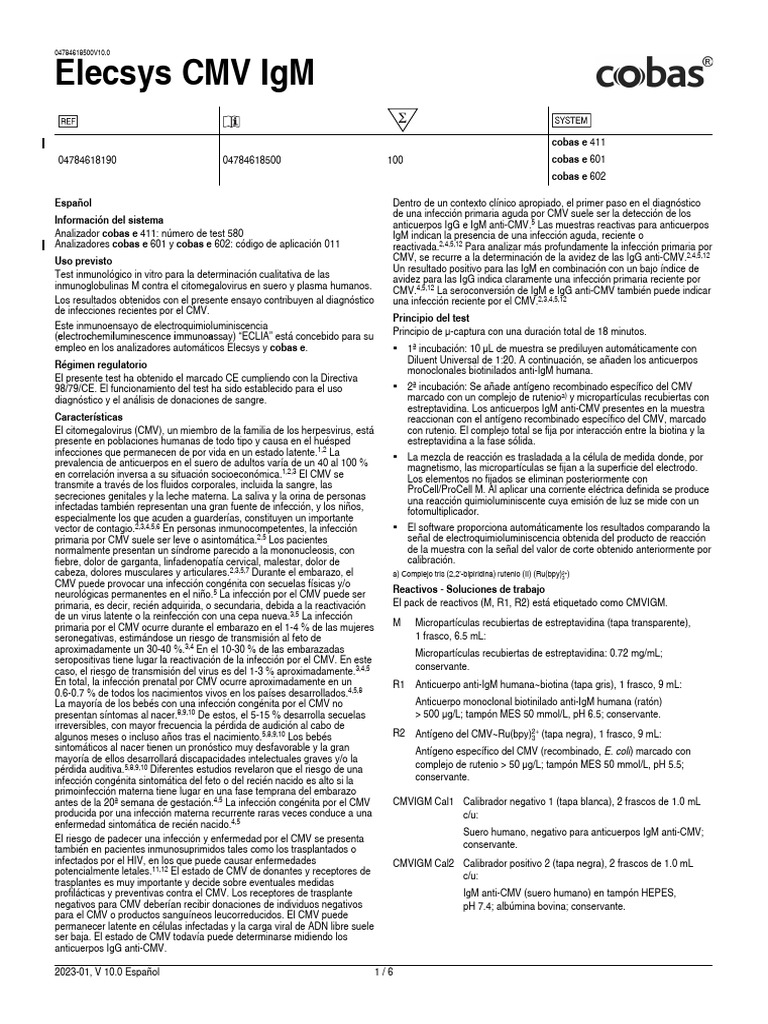 Insert - Elecsys CMV IgM.04784618500.V10.es | PDF | Especialidades Medicas | Inmunología