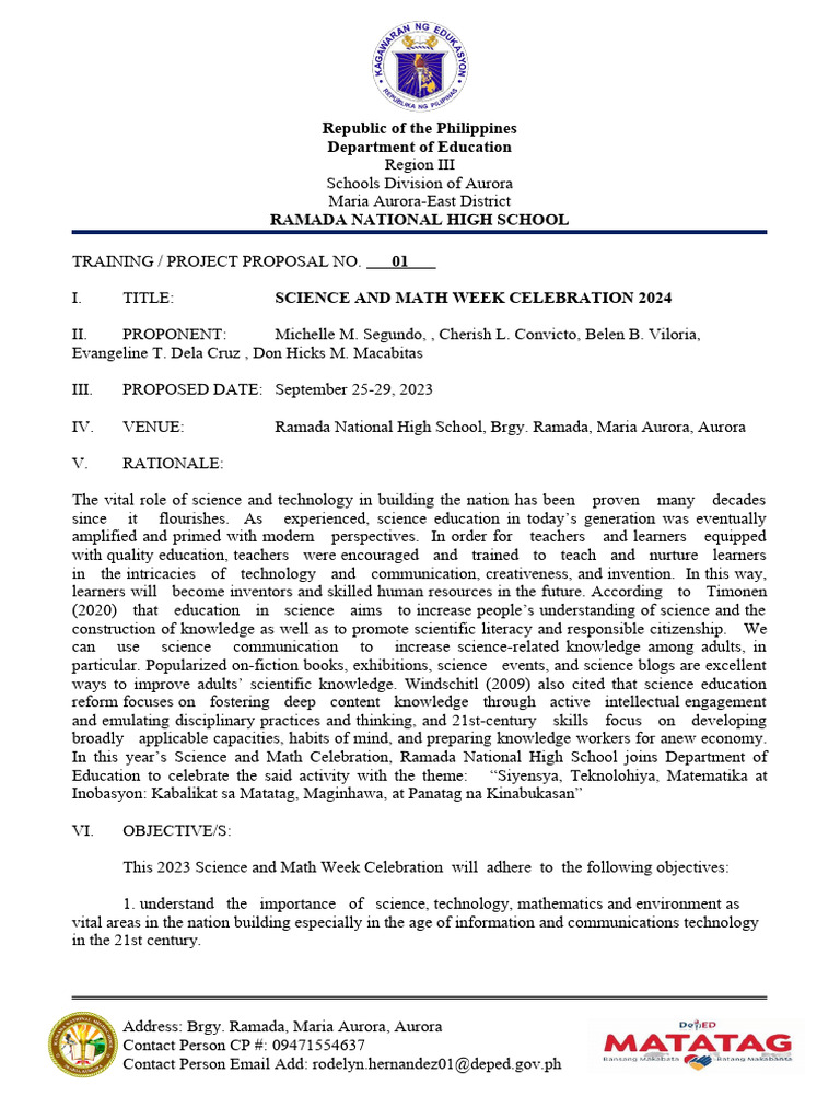 Science Week Proposal | Download Free PDF | Science | Science Education